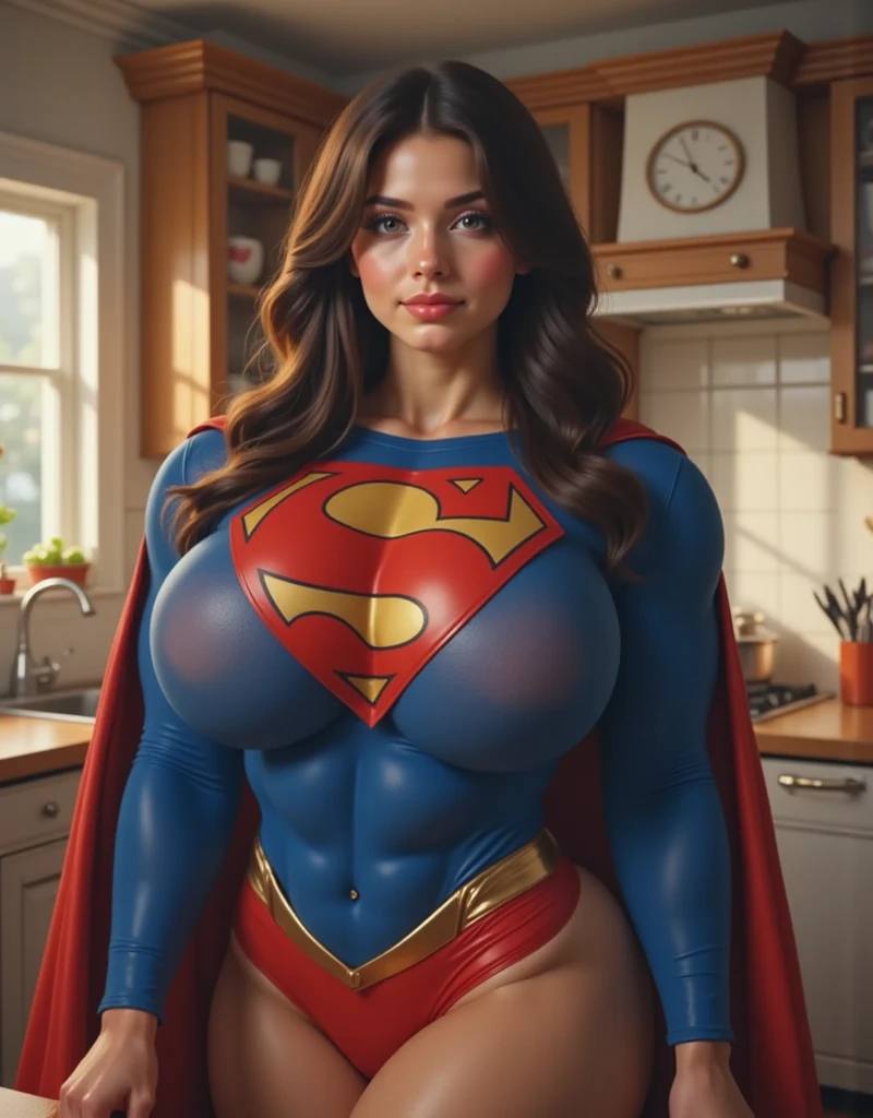 SUPERMANS young blue eyed DAUGHTER ROUDLY WEARING HER DADS 1980 SUPERMAN SUIT AN - SeaArt AI