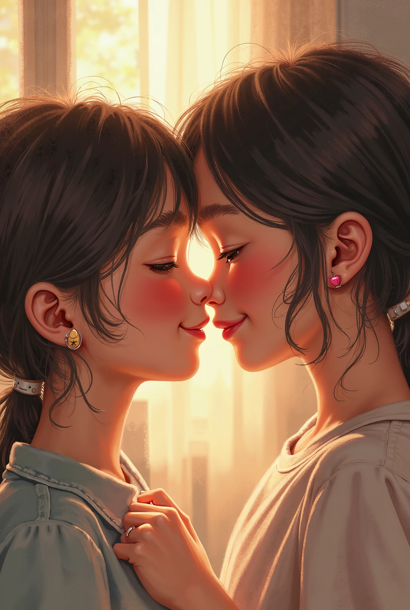 There are two women that are kissing each other in the sun - SeaArt AI