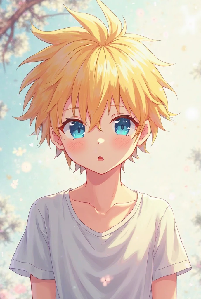 2d anime boy blonde blue eyes - SeaArt AI