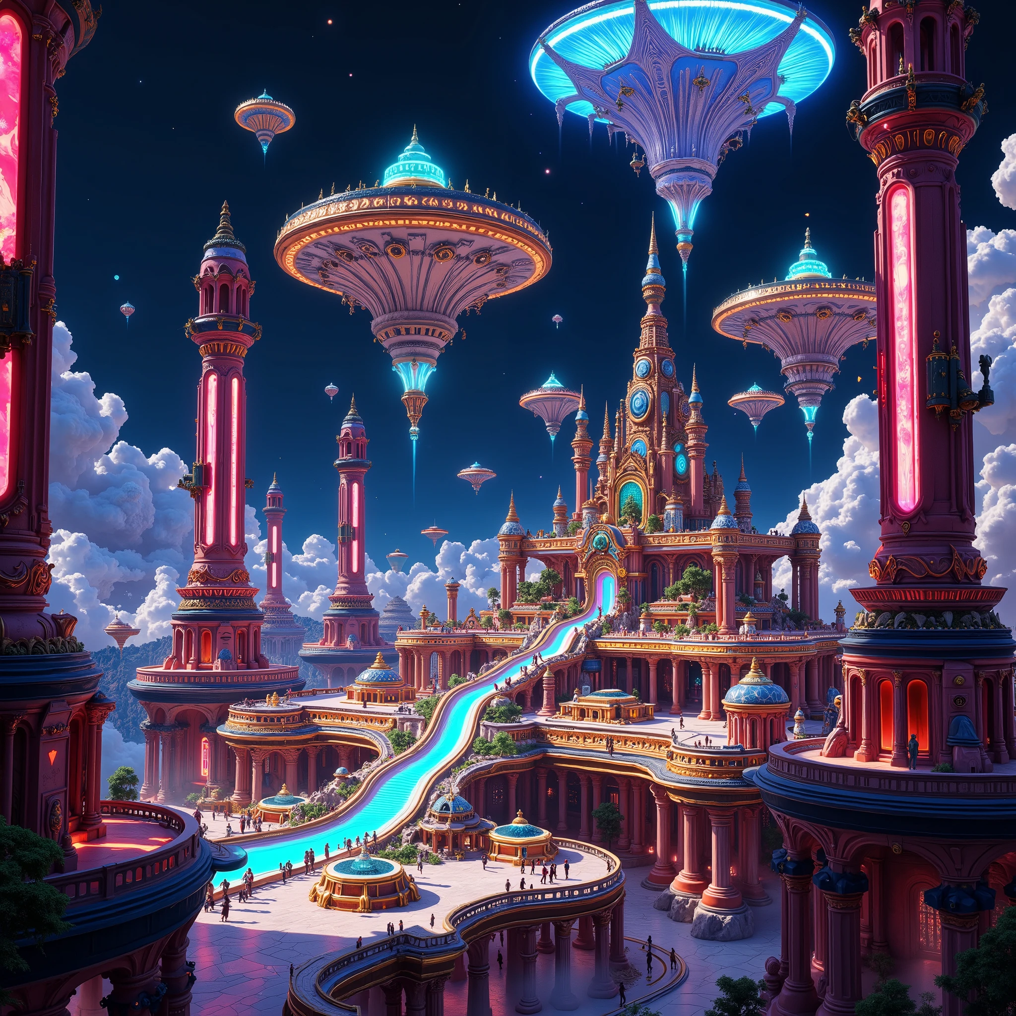 A close up of a futuristic city with a water slide - SeaArt AI