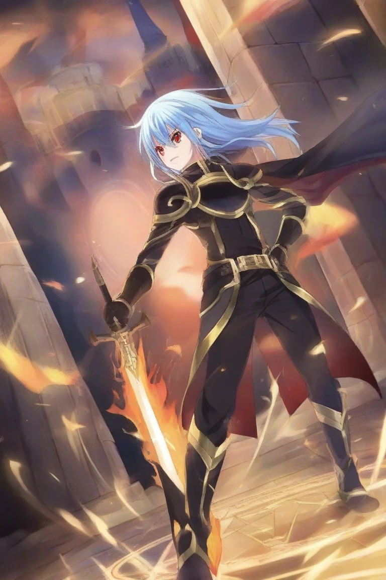 The young demon king with blue hair and red eyes、Rimuru wearing black ...