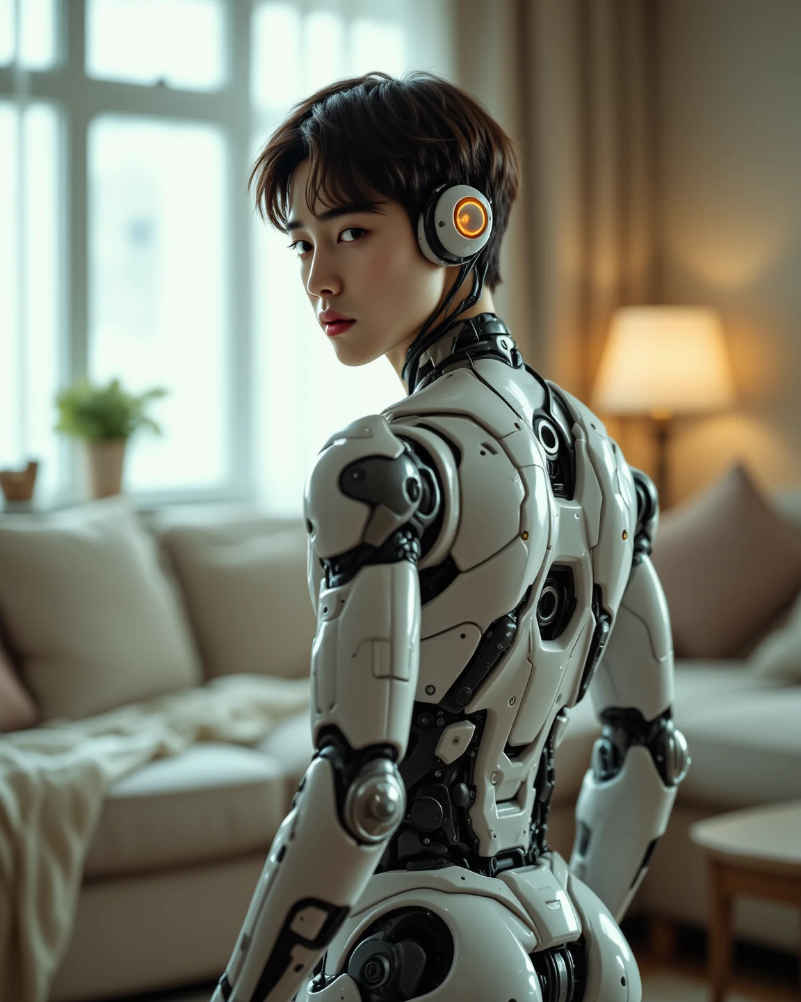 A Korean male high school student lookalike bionic robot，（Attach a 30 ...