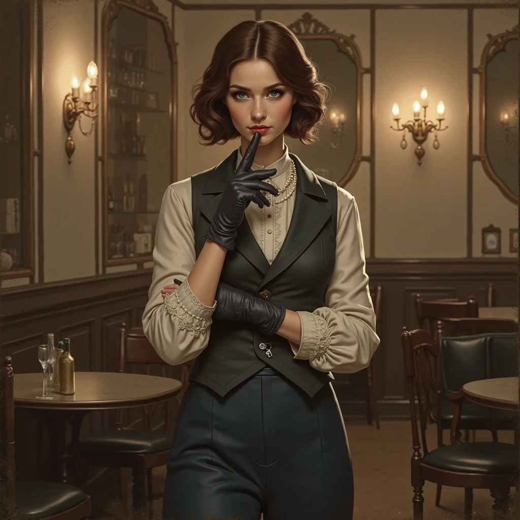 A painterly, sepia-toned image of Helena standing in a dimly lit ...