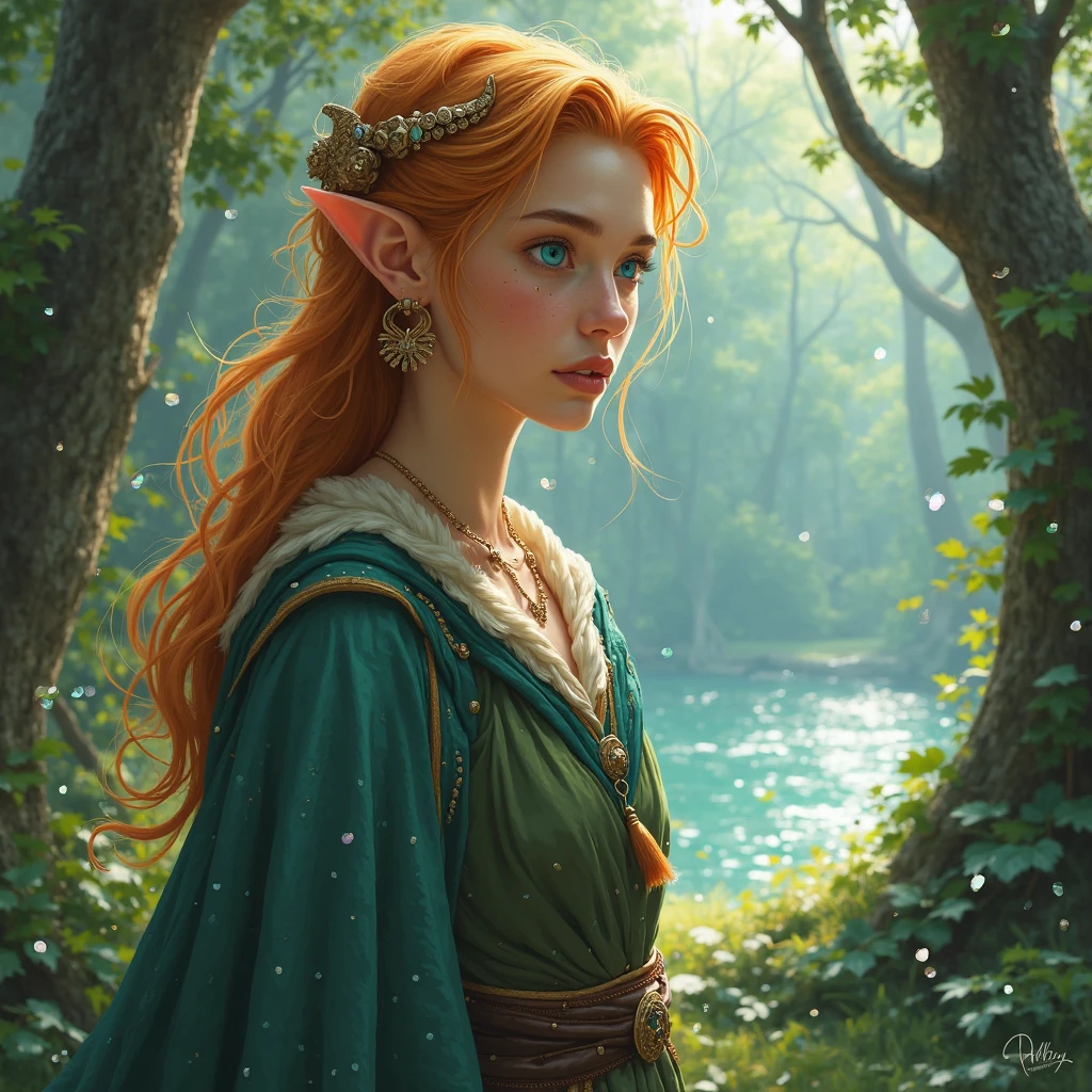 young male high nobel elf with copper-gold hair and turquoise - SeaArt AI