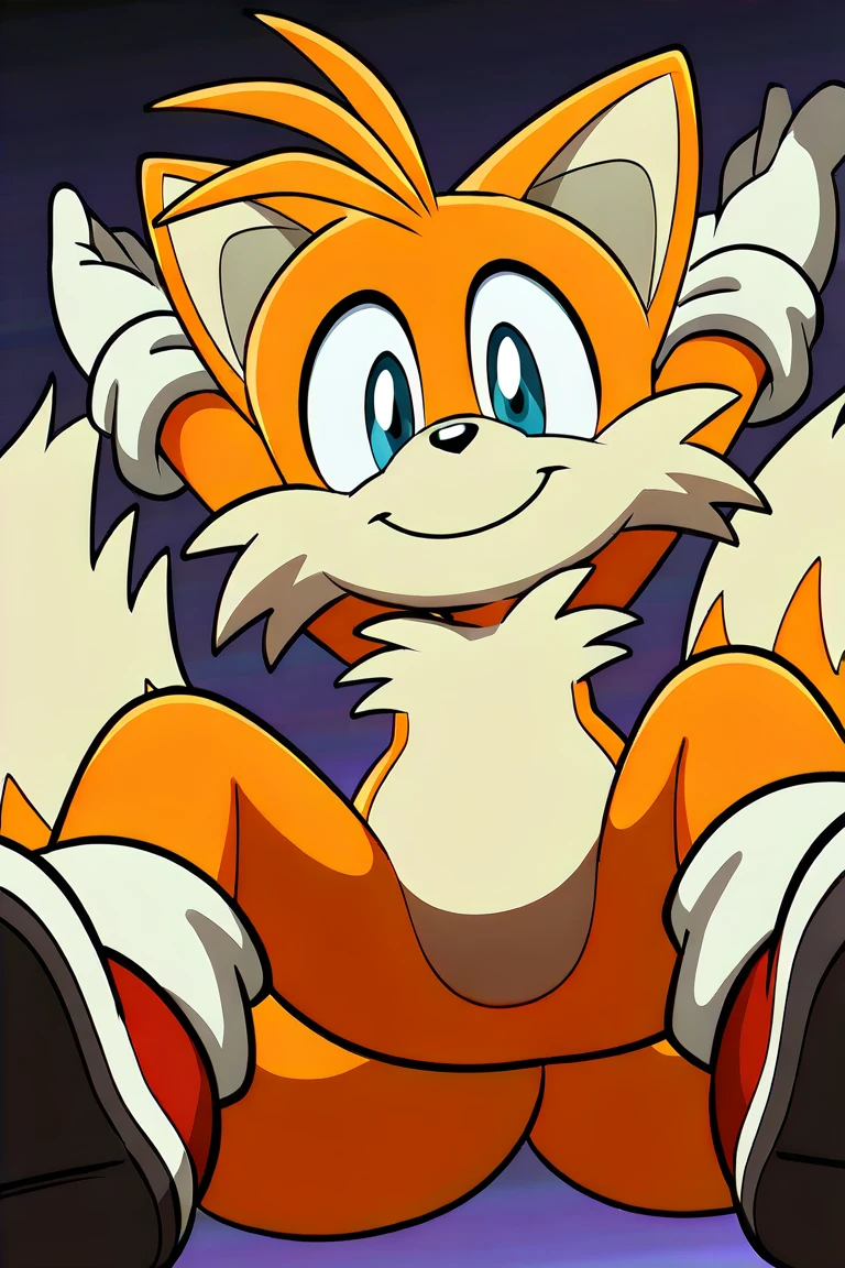 Miles Tails Prower squats for the viewer.