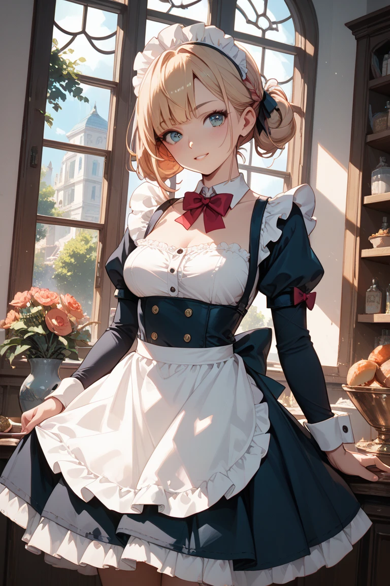 An image of a maid raising her skirt and showing her pants - SeaArt AI