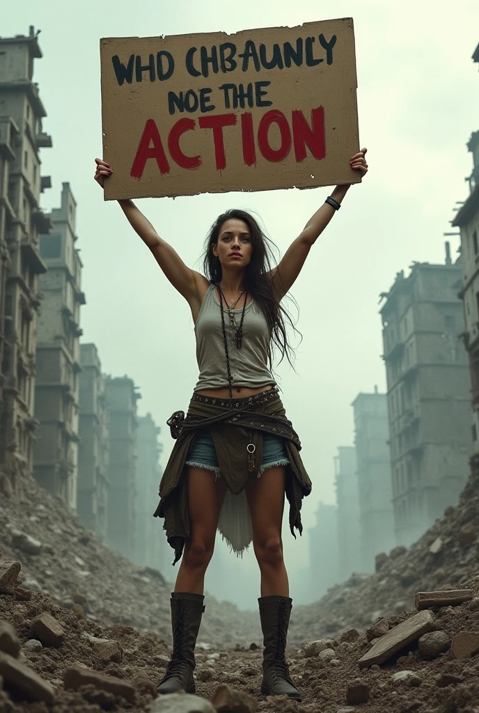 Doomsday princess holding a sign that says Row - SeaArt AI