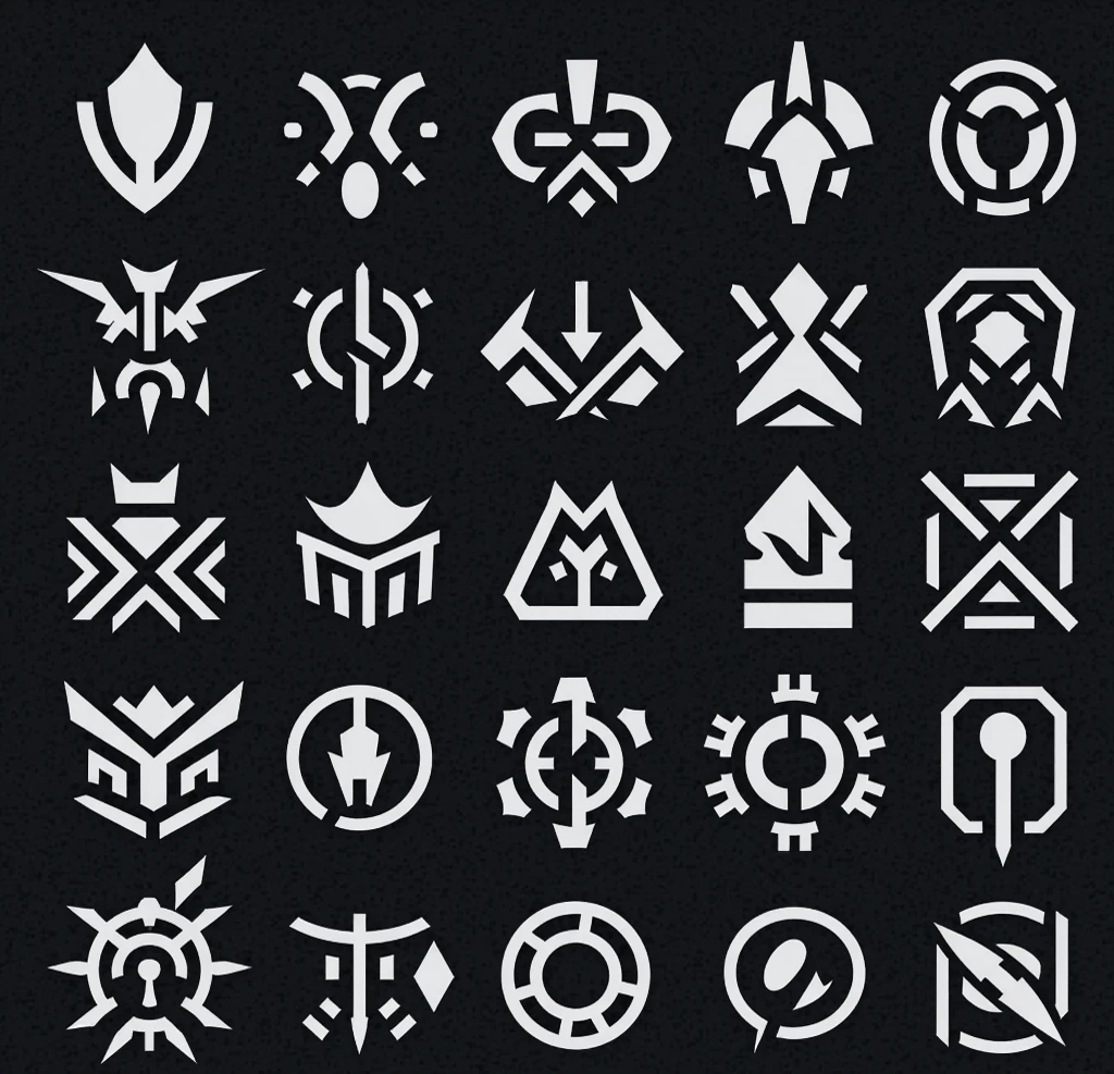 Stylized "pack of 9 futuristic mega corporation cyberpunk logos icon ...