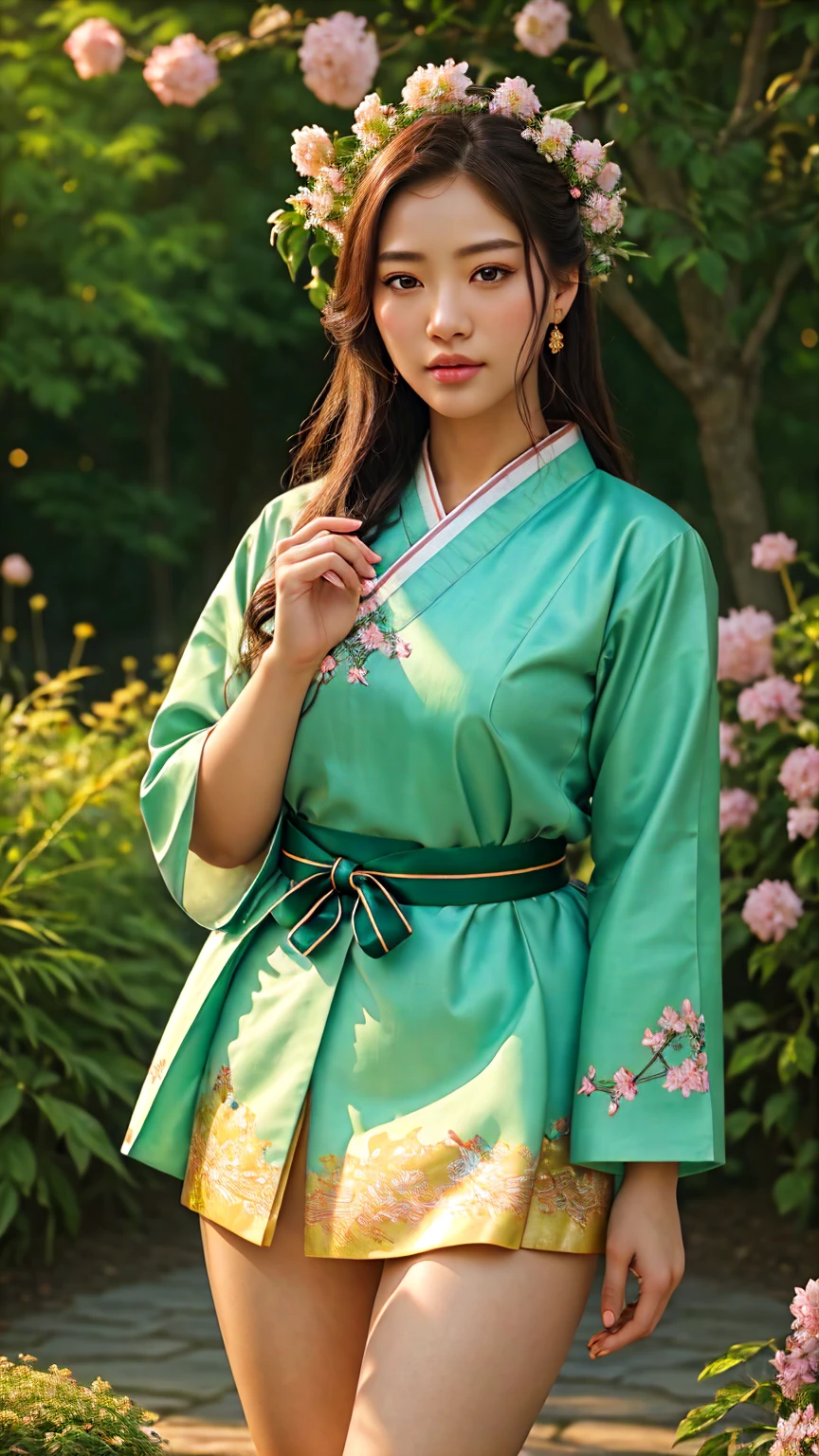 beautiful girl in a traditional Korean hanbok dress, night - SeaArt AI