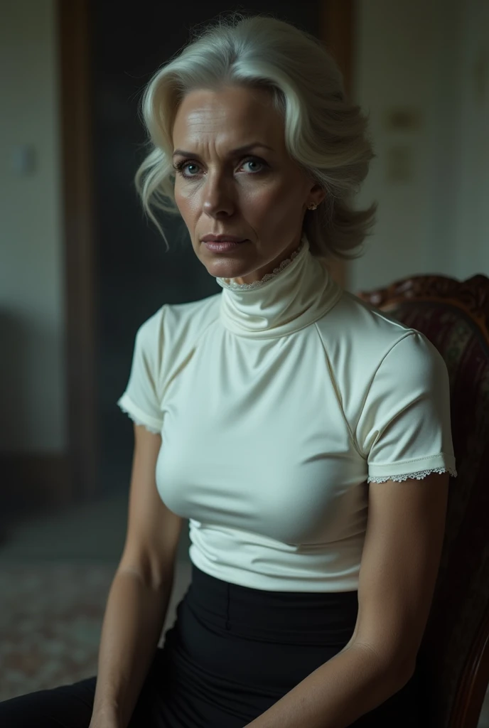 A beautiful woman at the age of fifty and with an extremely long neck ...