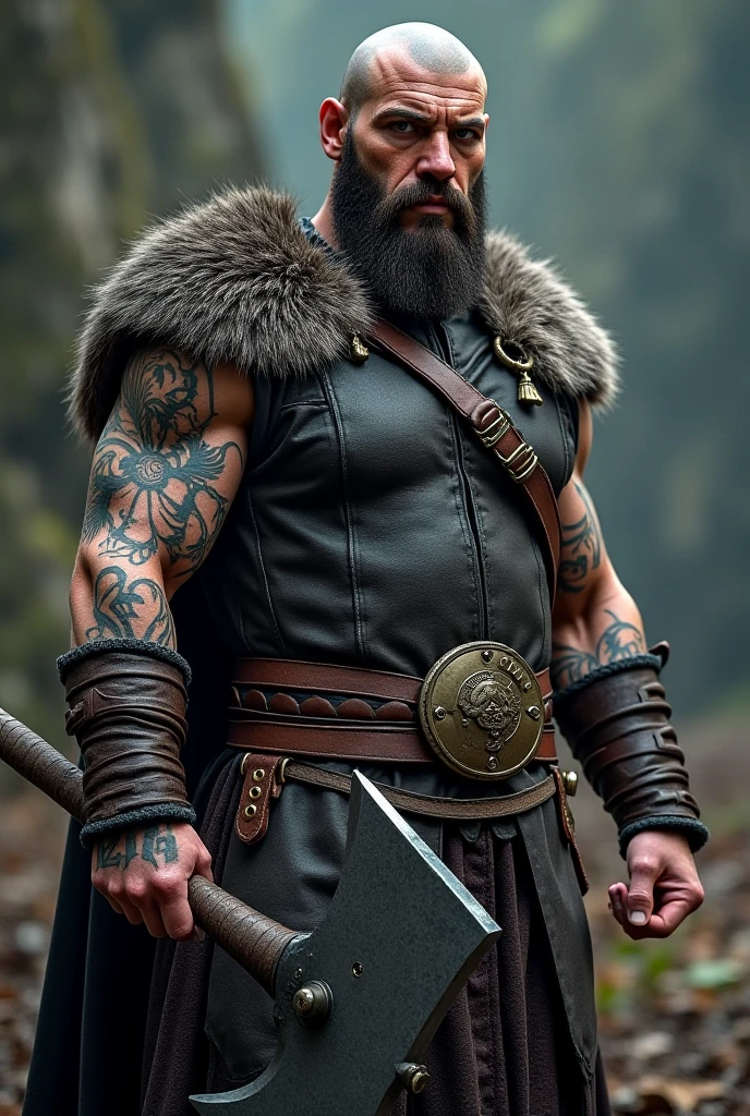 Create an image of a Viking warrior with a dark and long beard - SeaArt AI