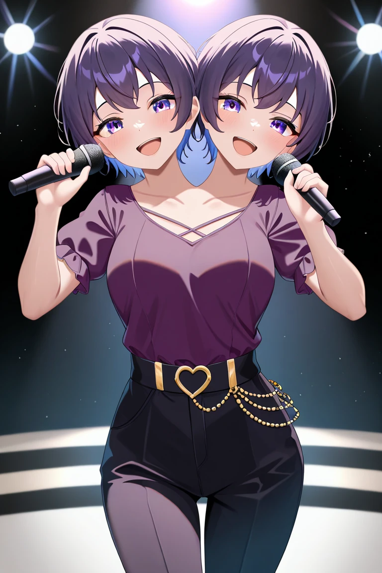 Masterpiece, best quality, 1girl, two heads, conjoined, idol girl on ...