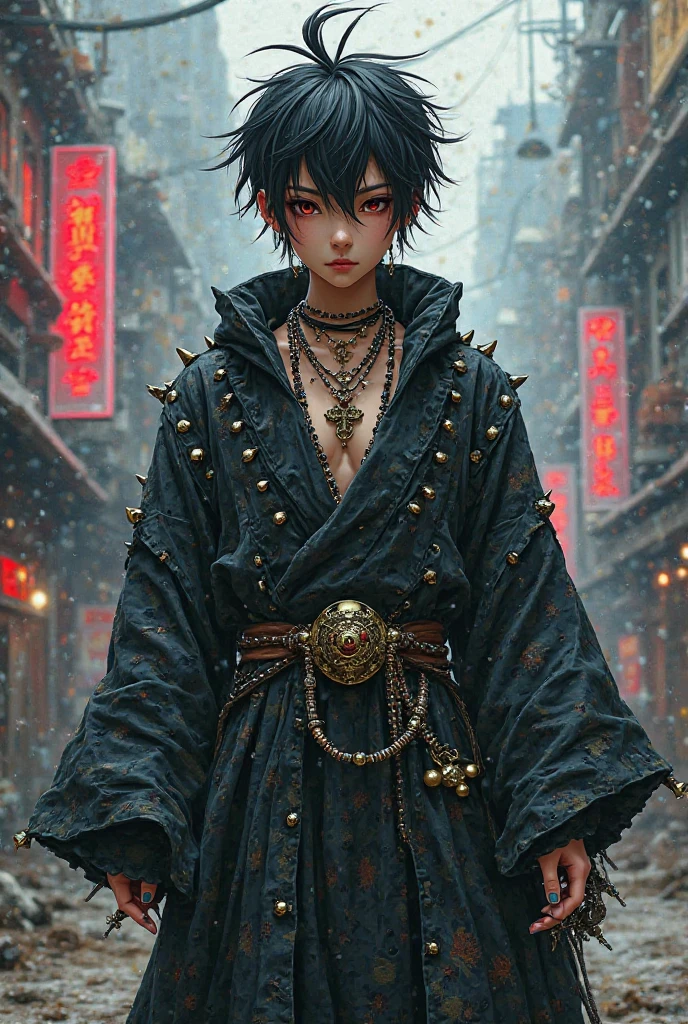 Anime leading character who is a punks style monk - SeaArt AI