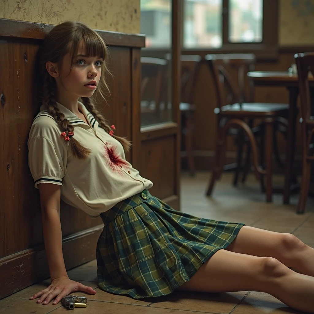 Photo, photographic quality, vista de frente, Brown-haired English girl ...