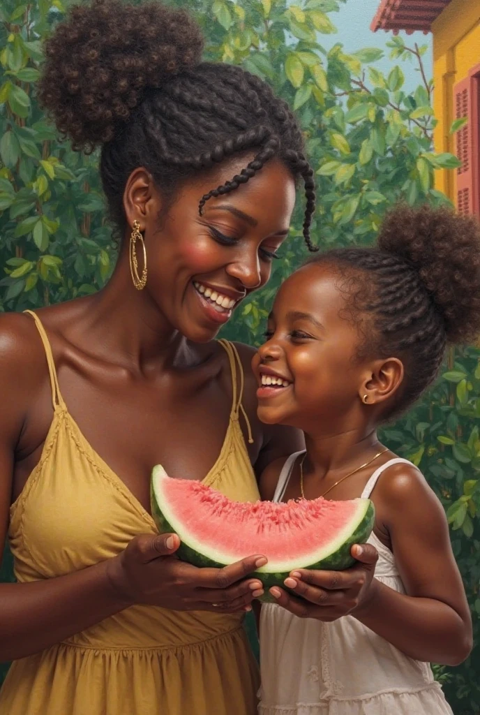 Martinican woman who shares a slice of melon with her daughter the ...