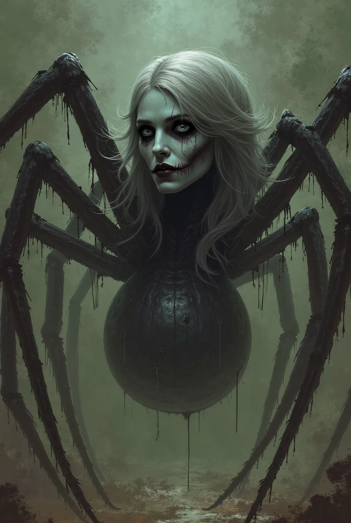 A massive, eerie monster with a woman's face and an arachnid lower body ...