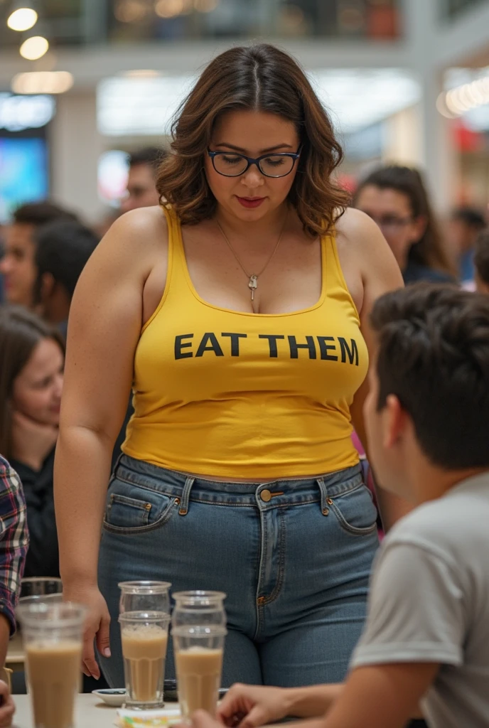 In a crowded mall, a group of massive hips voluptuous plus-sized 30 ...