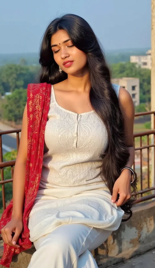 Beautiful Indian girl sitton on a old rusty chair on balcony - SeaArt AI