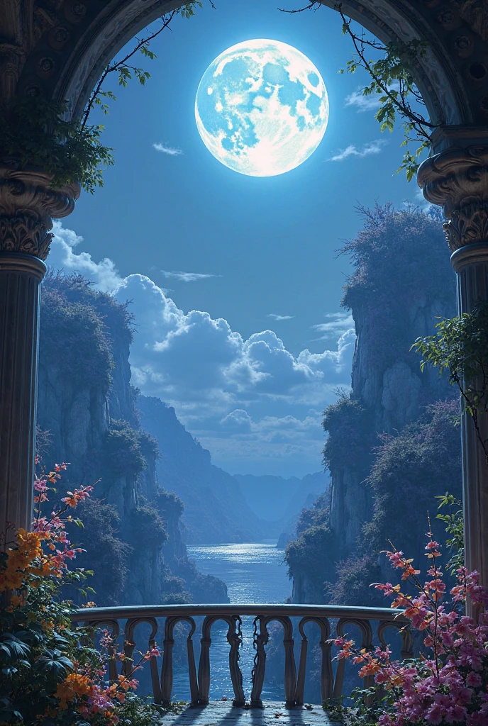 Create a fanciful digital picture-like landscape at night looking up at ...