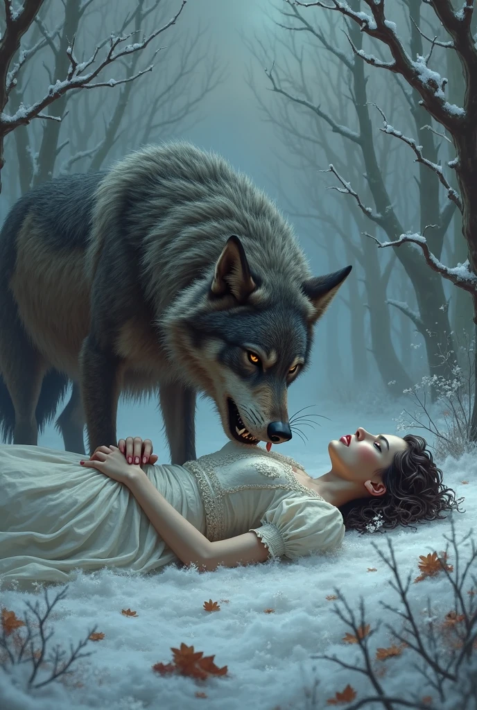 Wolf bite Snow White on her grave - SeaArt AI