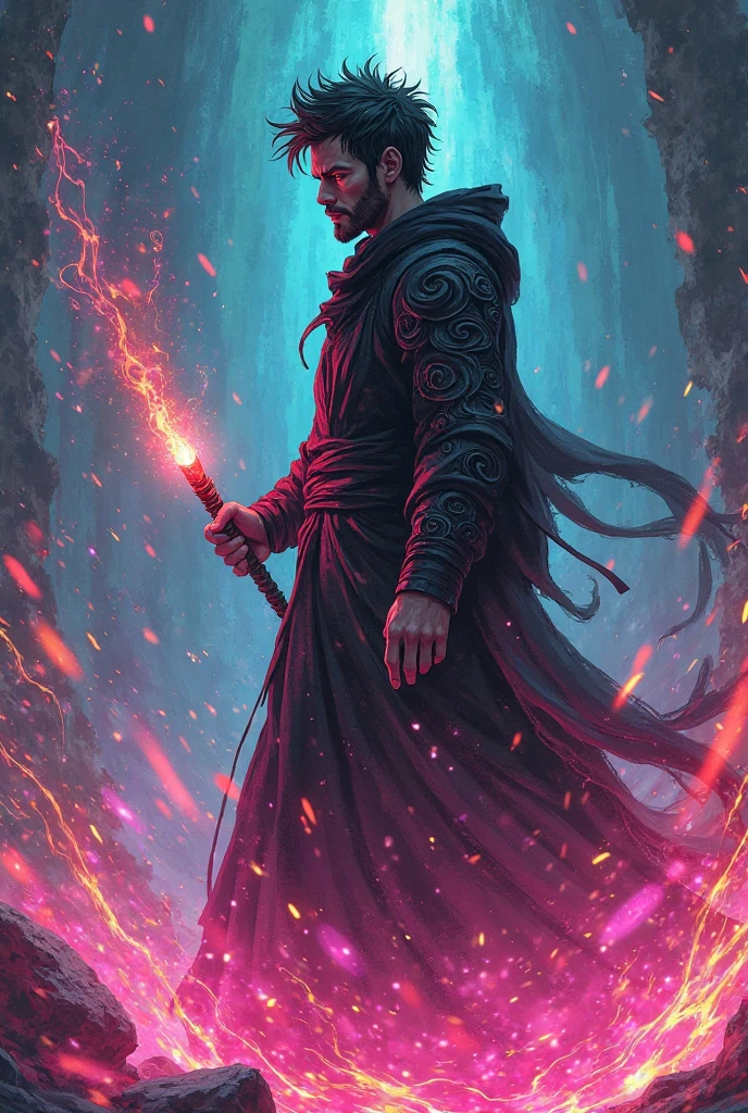 This is a dynamic and vibrant digital illustration featuring a age ...