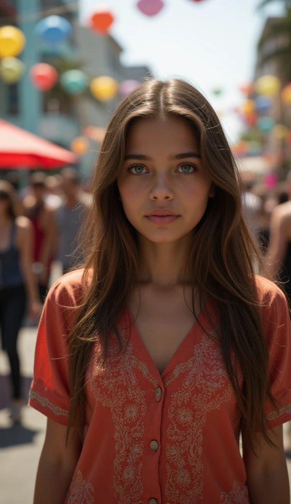 Realistic,A 14-year , expectant look, bird's eye view, brunette - SeaArt AI