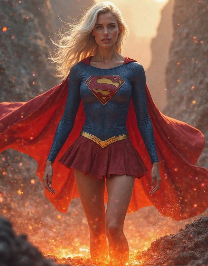 (((superheroine (((Superwoman ))), dressed in (((blue super man suit ...