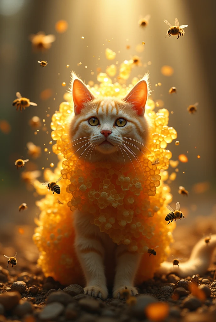 A 3D hyper-realistic cat slowly returning to normal, honeycomb ...