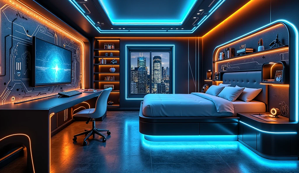 A high-tech Tron-inspired command center bedroom for a young sci ...