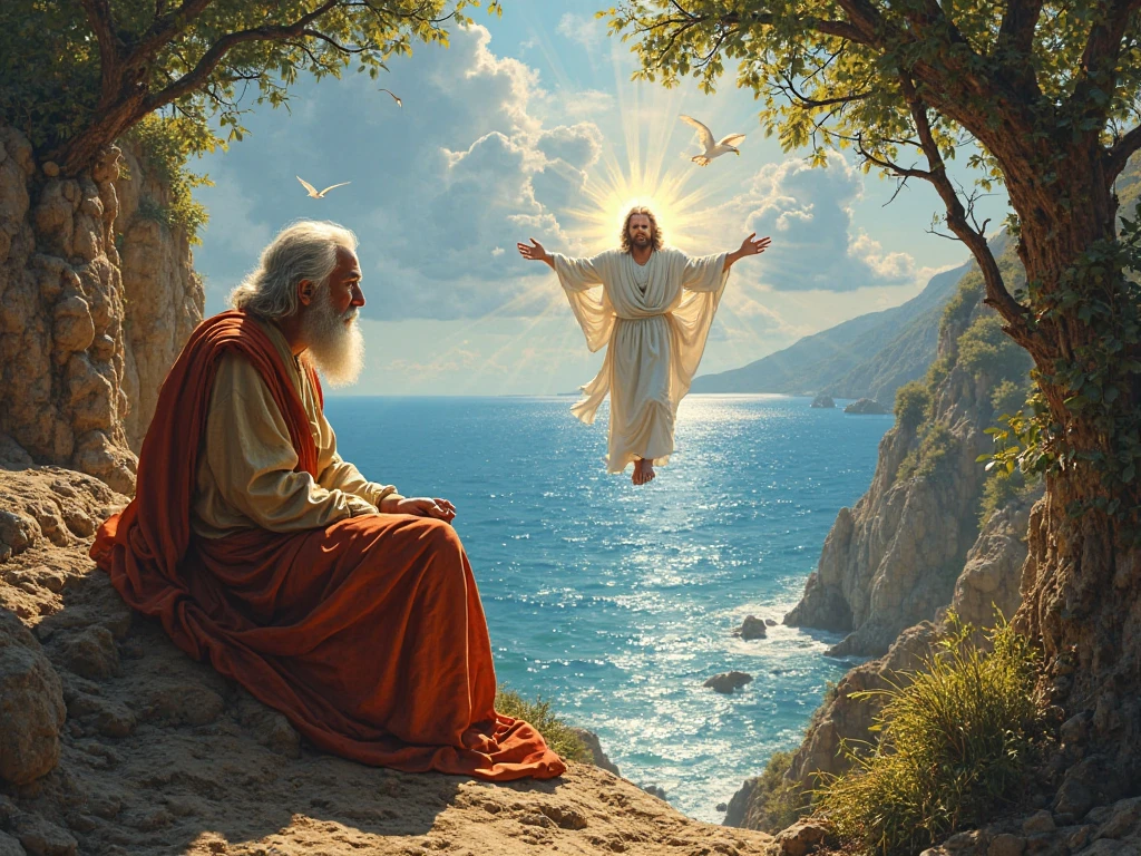 John on the island of Patmos with Jesus - SeaArt AI