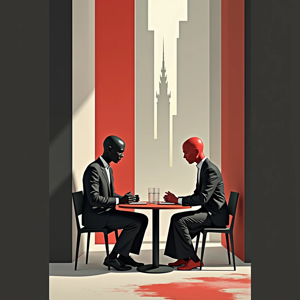 Modern graphic design image, couple, colores gris white, Red and Black ...