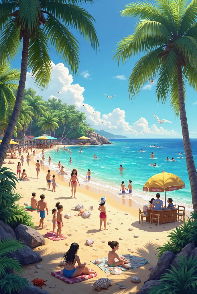 Make a picture of a beach that contains rocks, sand, sea water - SeaArt AI