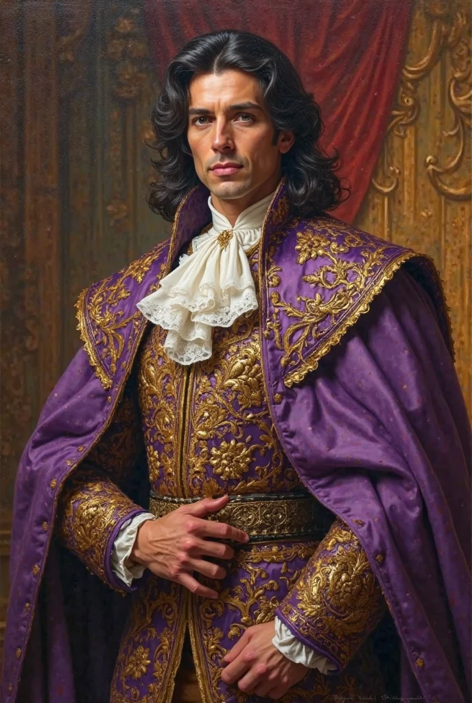 An Oil Painting of a Prince with Purple and Gold Costumes - SeaArt AI