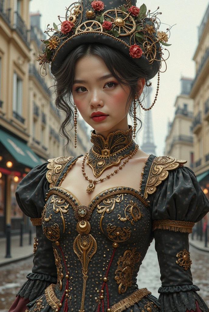 Photo of (( )), wearing elegant dress steampunk items, modern day in ...
