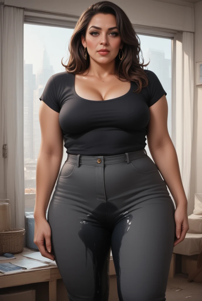 Araffes in tight pants and a black top posing by a window, thick thigs - SeaArt AI