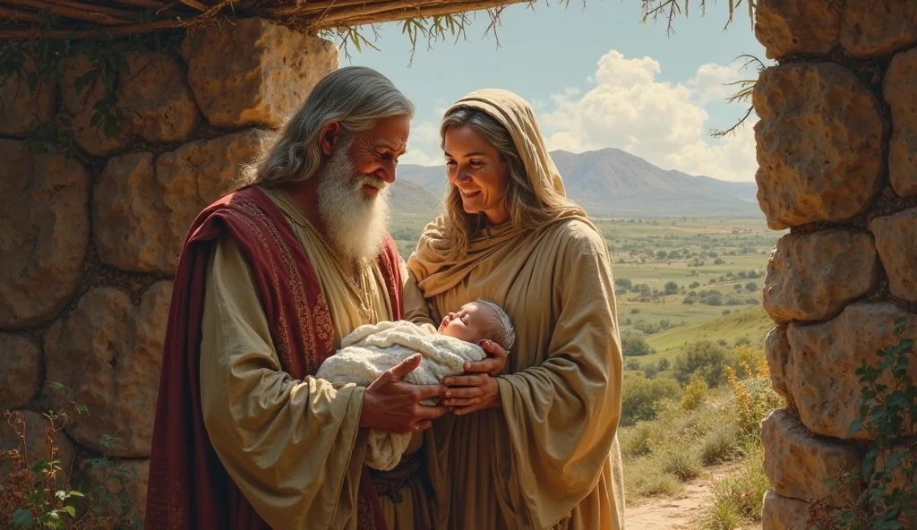 Abraham, Sarah became pregnant, giving birth to Isaac. - SeaArt AI