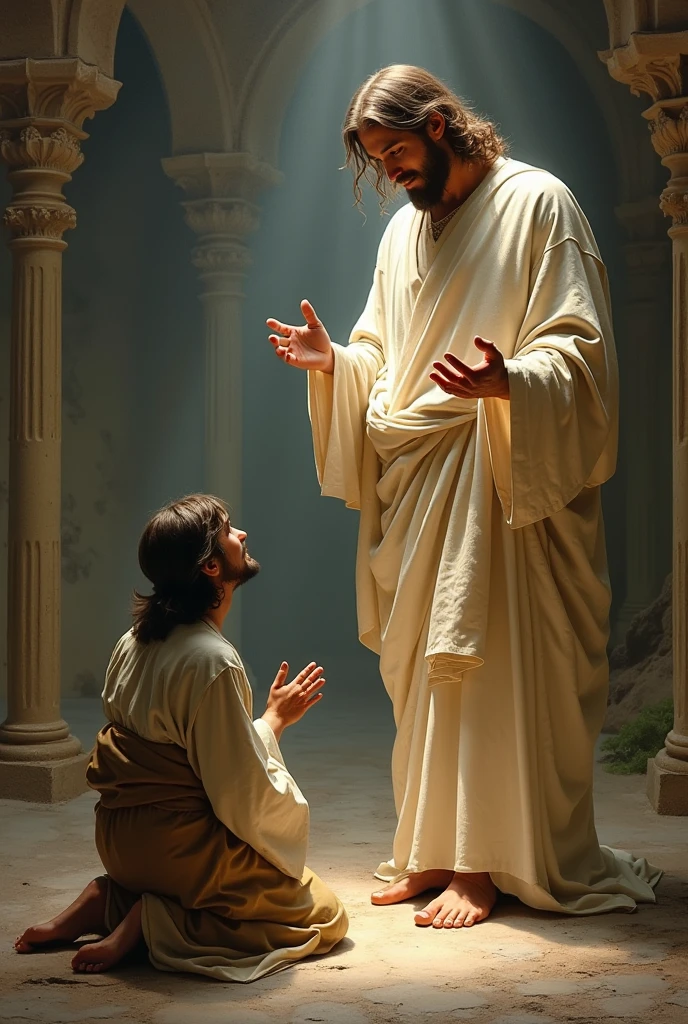 Servant kneeling before Jesus - SeaArt AI