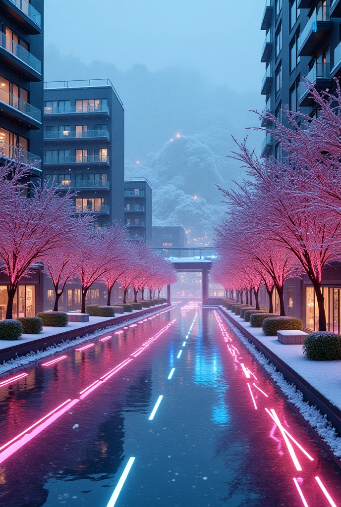 "The streets of Akashera, a futuristic smart city built on the snow ...