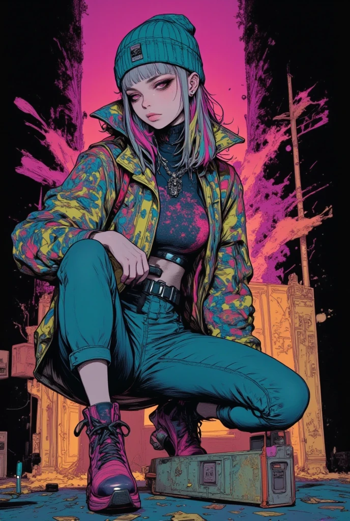 American comic style, illustration, girl, street fashion, dance style ...