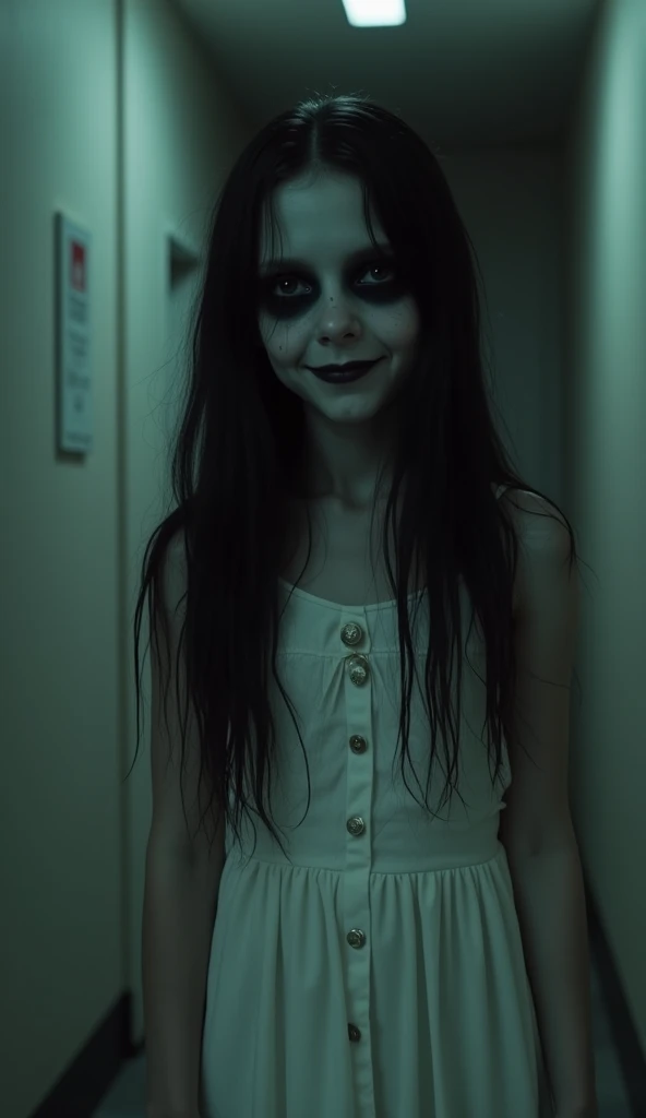 Ghostly young girl, pale translucent skin, black hollow eyes - SeaArt AI