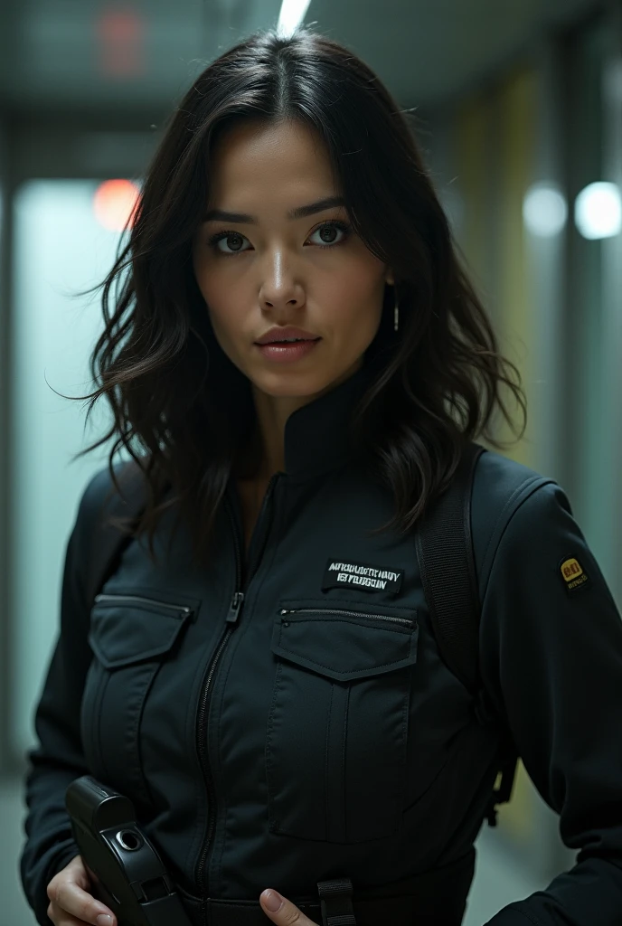 Long-haired woman inside a commando reporting a case - SeaArt AI