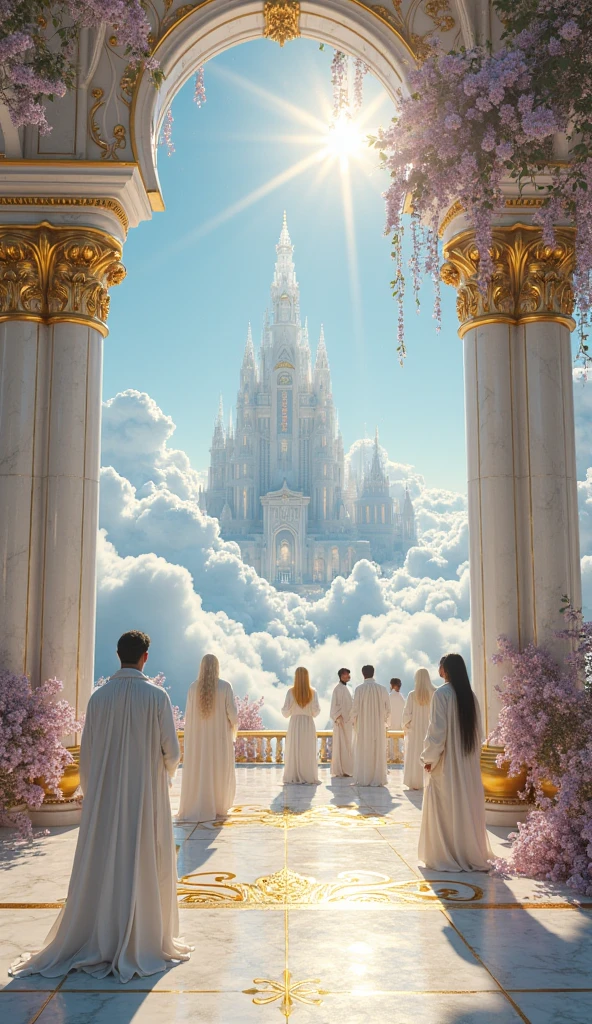 A **vast, luminous balcony** extends from a **crystalline tower - SeaArt AI