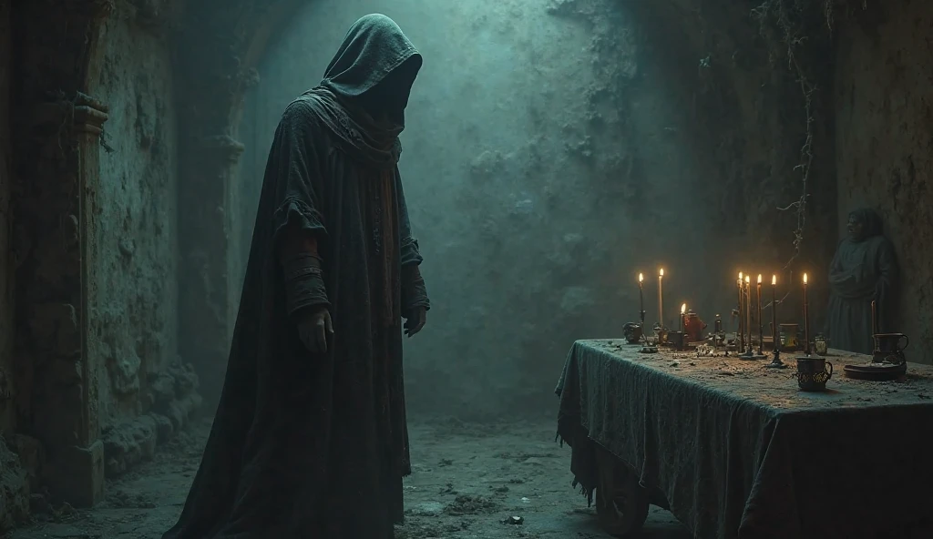 Black magic and witchcraft in a sinister room, Dark and elements on a ...