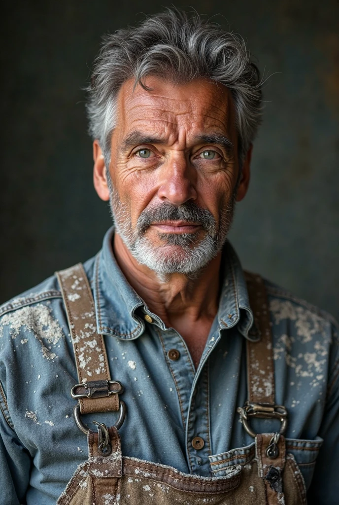 Serbian actor dragan nikolic in a workers overalls dirty with white ...