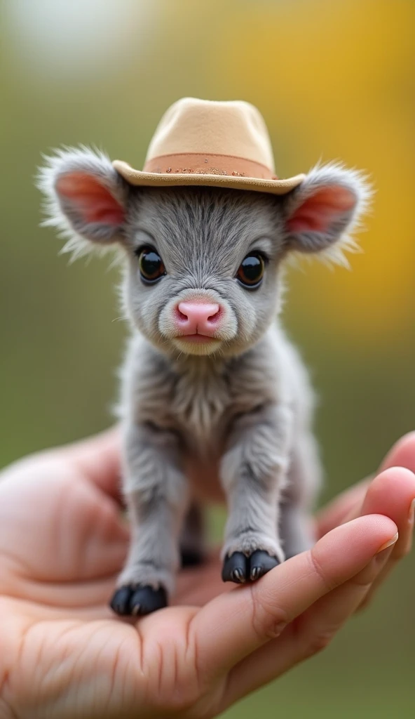 "Create a hyper-realistic image of an adorable tiny baby cow with soft ...