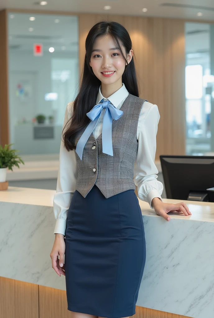 A beautiful 32years ojd Japanese bank teller sitting gracefully at a ...