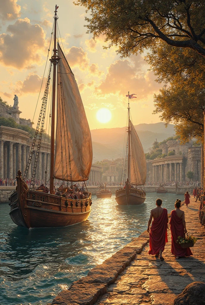 In the late hours of the Roman Empire, a peaceful and tranquil harbor ...