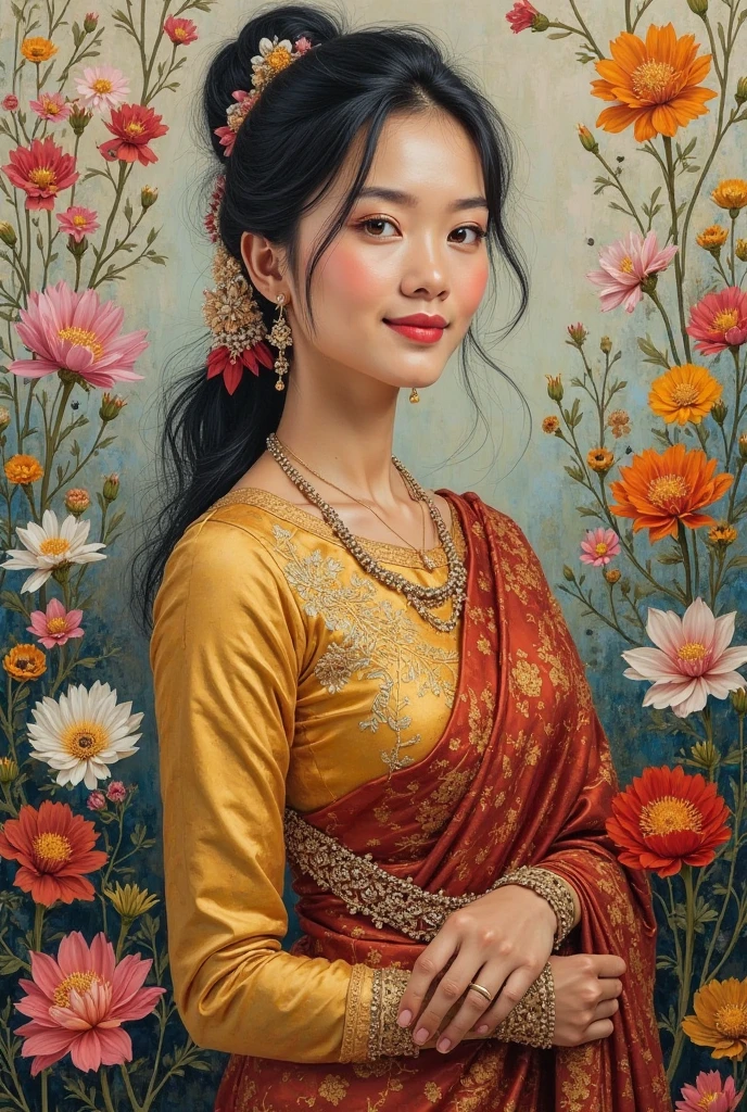 An oil painting with heavy, rough, and delicate brushwork, depicting a ...