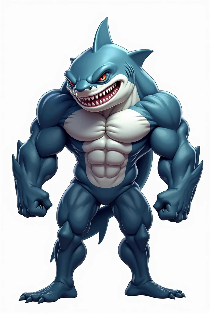A shark with arms and muscles, with a smiling expression of confidence ...
