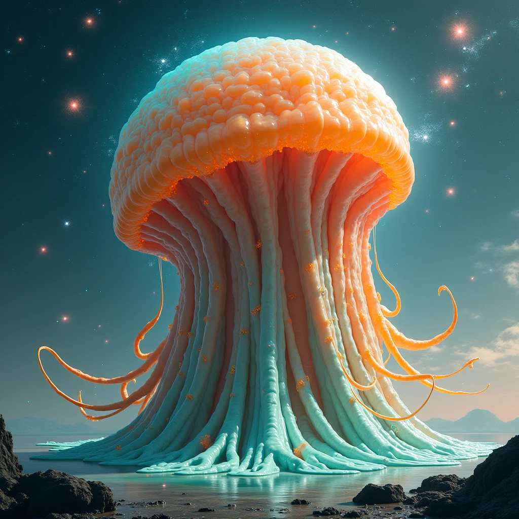 Top quality,Space background,A single entity ,A giant slime with orange ...